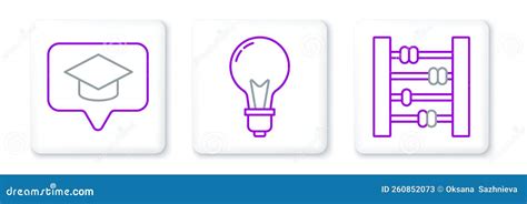 Set Line Abacus Graduation Cap In Speech Bubble And Light Bulb With Concept Of Idea Icon