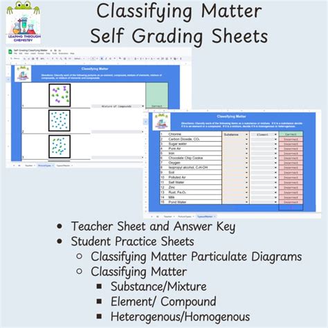 Classifying Matter Self Grading Sheet By Leaping Through Chemistry
