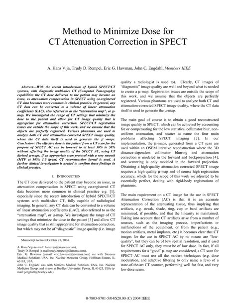 Pdf Method To Minimize Dose For Ct Attenuation Correction In Spect