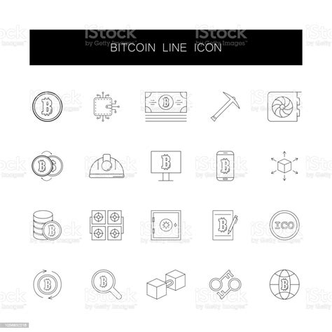 라인 아이콘 세트입니다 Bitcoin 팩입니다 벡터 일러스트 레이 션 광산업자에 대한 스톡 벡터 아트 및 기타 이미지 광산
