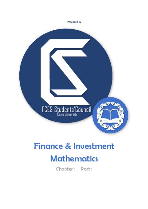 Finance And Investment Mathematics Chapter 1 Part 1 Prepared By