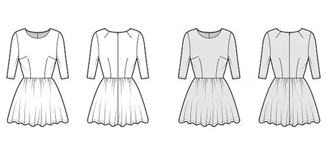 팔꿈치 슬리브 몸에 맞는 미니 길이 풀 스커트와 짧은 기술 패션 일러스트를 드레스 플랫 의류 전면 0명에 대한 스톡 벡터 아트 및 기타 이미지 Istock