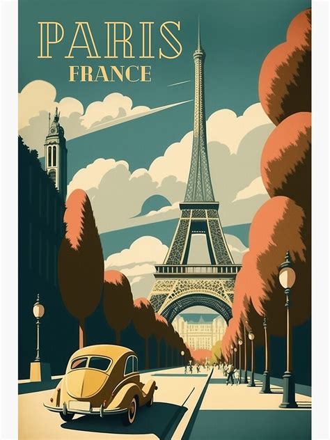 Paris France Vintage Travel Poster Eiffel Tower Retro Poster For Sale