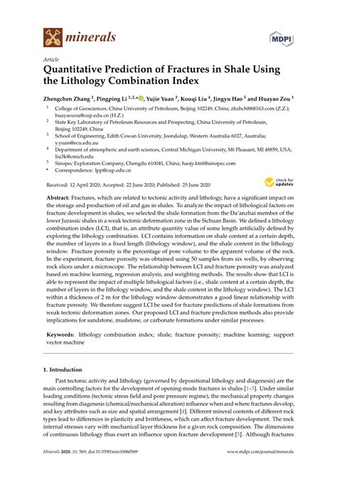 Pdf Quantitative Prediction Of Fractures In Shale Using The Lithology Combination Index