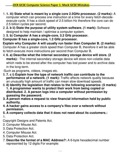 ocr gcse computer science paper 1 mock gcse mistakes pdf well answered