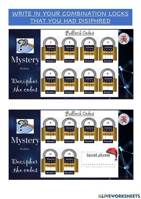 Padlock Codes Worksheet Live Worksheets