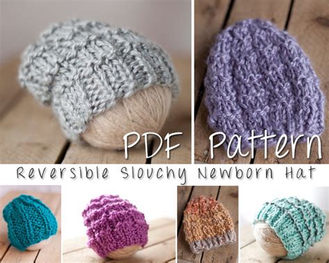 Reversible Slouchy Newborn Hat Pattern PDF Knitting Pattern Hipster Hat Pattern Hipster Knit