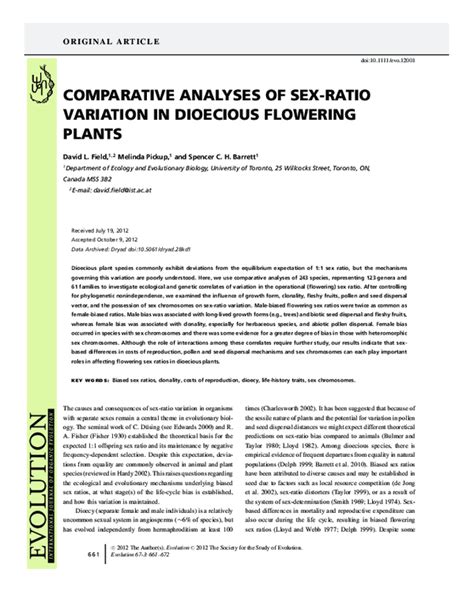 Pdf Comparative Analyses Of Sex Ratio Variation In Dioecious