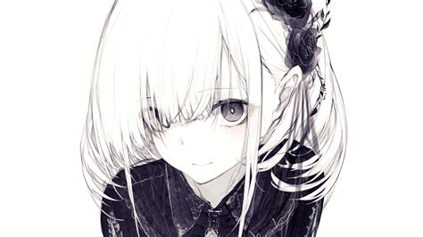 Anime Anime Girls Simple Background Looking At Viewer Monochrome