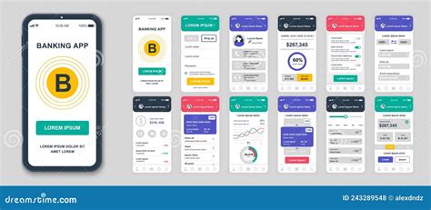 Set Of Ui Ux Gui Screens Banking App Flat Design Template For Mobile