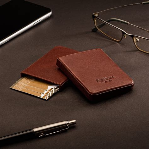 Sliding Case For Business Cards Dark Tan Card Holders Sagebrown