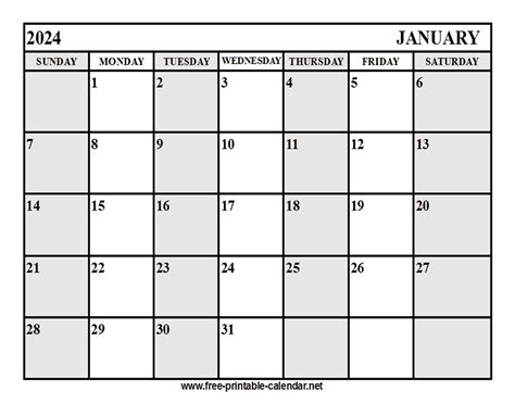 Free Printable January 2024 Calendar