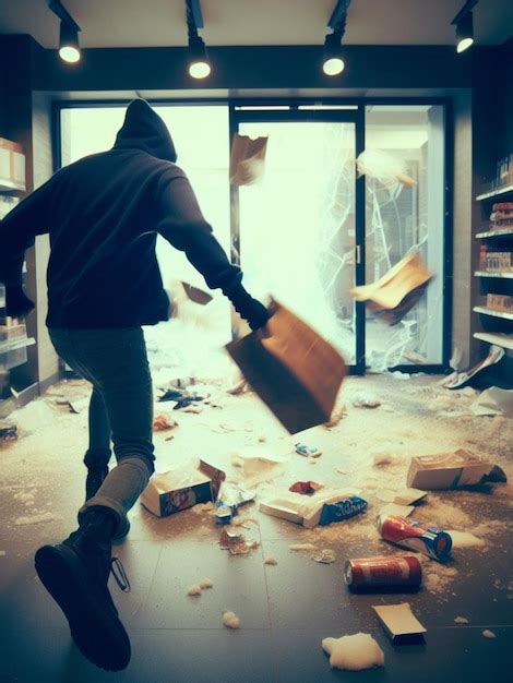 Criminoso Saqueador Roubar Vandalizar Loja De Varejo Roubar Mercadorias