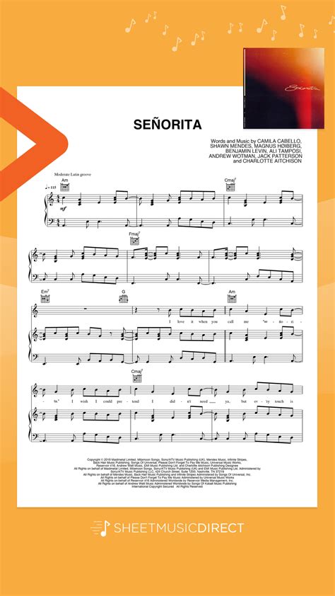 Señorita Sheet Music Shawn Mendes Camila Cabello Piano Vocal