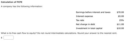 Solved Calculation Of FCFE A Company Has The Following Chegg Com