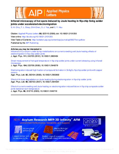 Pdf Infrared Microscopy Of Hot Spots Induced By Joule Heating In Flip Chip Snag Solder Joints