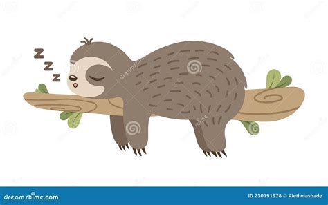 Cute Sloth Sleeping On A Branch Clipart Vector Illustration Stock