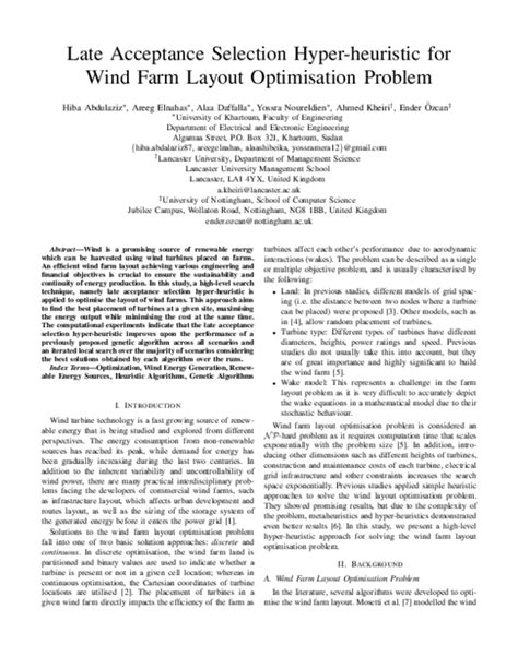 Pdf Late Acceptance Selection Hyper Heuristic For Wind Farm Layout Optimisation Problem