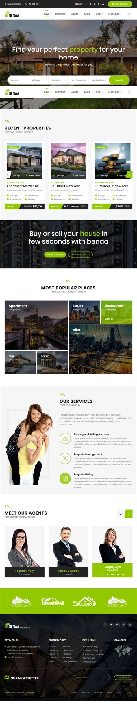 benaa real estate wordpress theme real estate website real estate