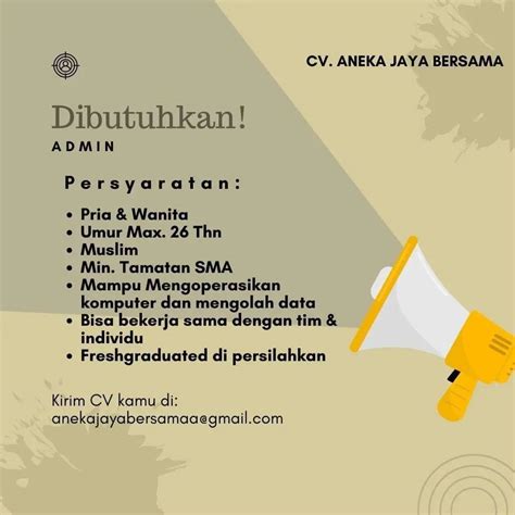Lowongan Kerja Admin CV ANEKA JAYA BERSAMA November 2022 Lowongan