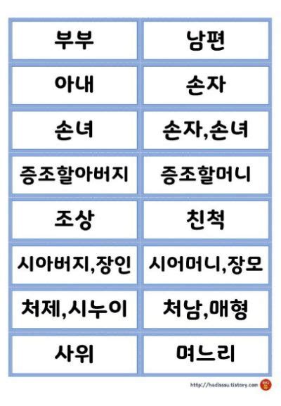 한글 가족테마 단어카드 교육 한국어 1학년
