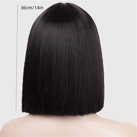Baycosin Womens Wig Short Straight Hair With Flat Bangs Bob One Cut