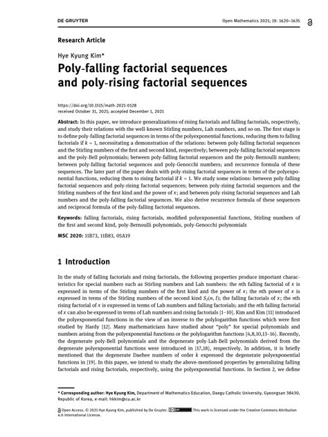 Pdf Poly Falling Factorial Sequences And Poly Rising Factorial Sequences