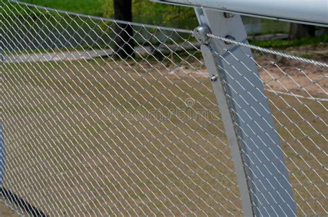 Stainless Steel Mesh Stretched On The Bridge Railing The Lower Steel