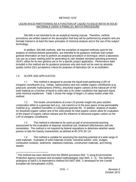 Epa1316 Liquid Solid Partitioning As A Function Of Liquid Solid Ratio Using A Parallel Batch