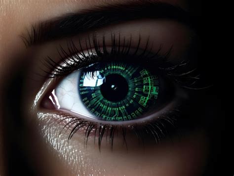 Premium Ai Image Closeup View Of Woman Eye With Digital Coding Iris