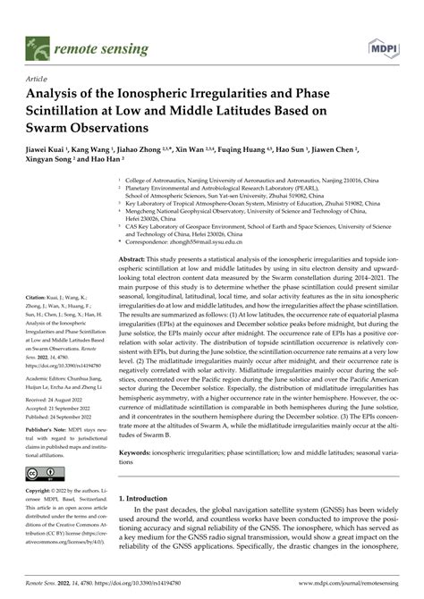 Pdf Analysis Of The Ionospheric Irregularities And Phase Scintillation At Low And Middle