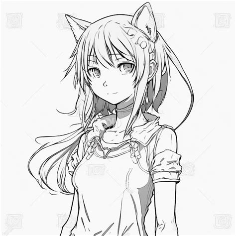 Premium Ai Image A Drawing Of A Girl With Long Hair And A Cat Ears