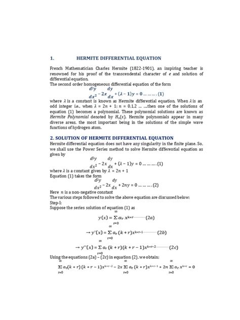 Hermite Differential Equation Pdf Equations Recurrence Relation
