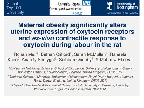 Pdf Maternal Obesity Significantly Alters Uterine Expression Of Oxytocin Receptors And Ex Vivo
