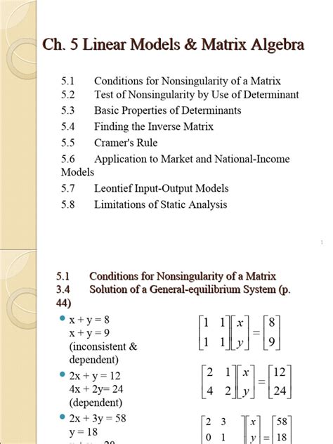 ch 5 linear models and matrix algebra cont pdf determinant matrix mathematics