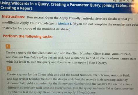 Using Wildcards In A Query Creating A Parameter Chegg