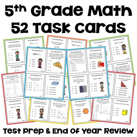 5th Grade Math Task Cards For End Of Year Review And Test Pep Etsy