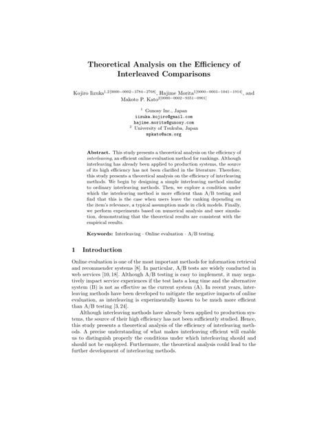 Pdf Theoretical Analysis On The Efficiency Of Interleaved Comparisons