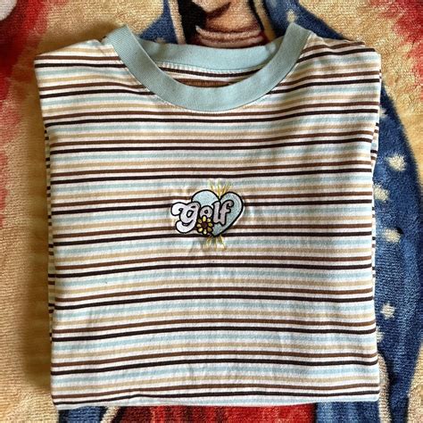 Golf Wang Stripped Tee Blue Brown Size Medium Depop