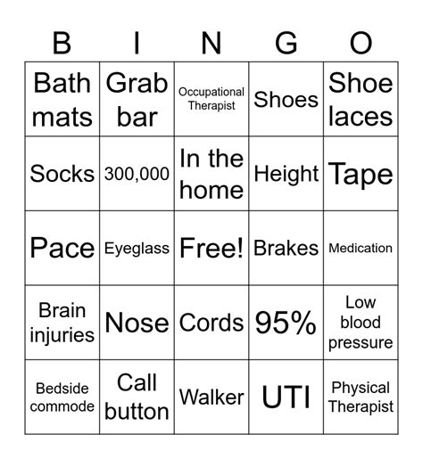 Fall Prevention Bingo Card