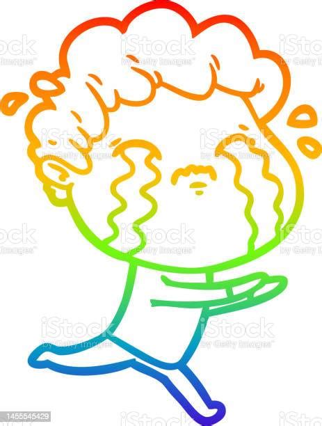 Dessin Au Trait Dégradé Arcenciel Dun Homme De Dessin Animé Pleurant