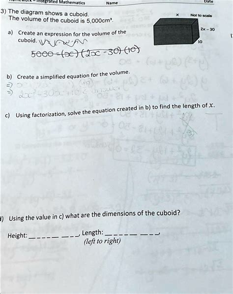 Solved The Diagram Shows A Cuboid The Volume Of The Cuboid Is 5000cm