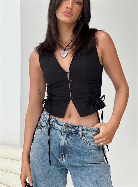 Stavia Vest Top Black Princess Polly Usa