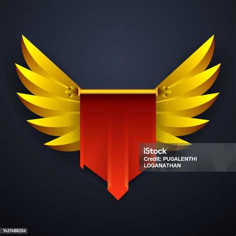 Fantasy Red Pennant Flag Banner With Gold Wings For Game Ui Design