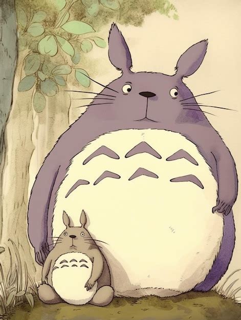 Premium Photo There Is A Cartoon Picture Of A Totoro And A Rabbit