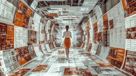 Futuristic Technology Tunnel With Data Visualization Screens Stock Illustration Illustration