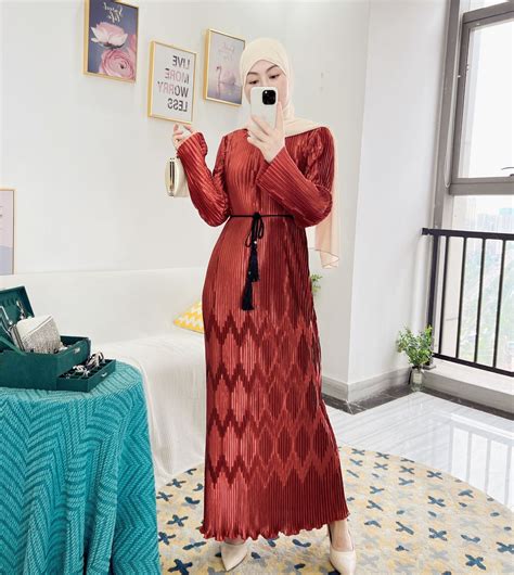 아랍 모로코 이슬람 드레스 아바야 여성용 라마단 플리티드 롱 스커트 유럽 미국 중동 두바이 가운 드레스 Aliexpress