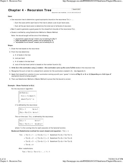 Chapter 4 Recursion Tree Pdf Summation Sequence