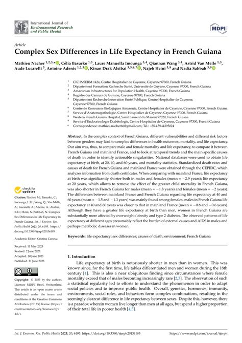Pdf Complex Sex Differences In Life Expectancy In French Guiana