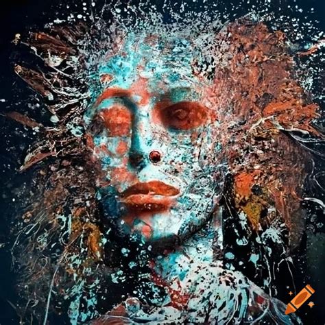 Abstract Splatter Painting Of A Woman Surrounded By Exotic Flowers And